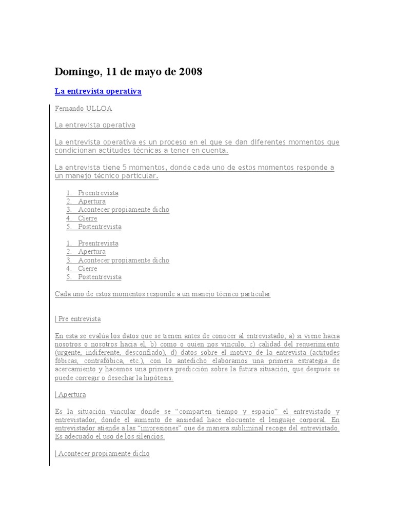 La Entrevista Operativa - Fernando Ulloa | PDF | Las emociones ...