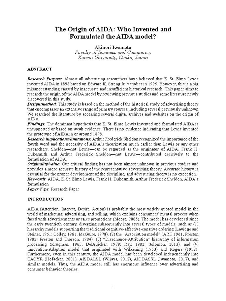 Iwamoto the+Origin+of+the+AIDA+Model | PDF | Sales | Mind