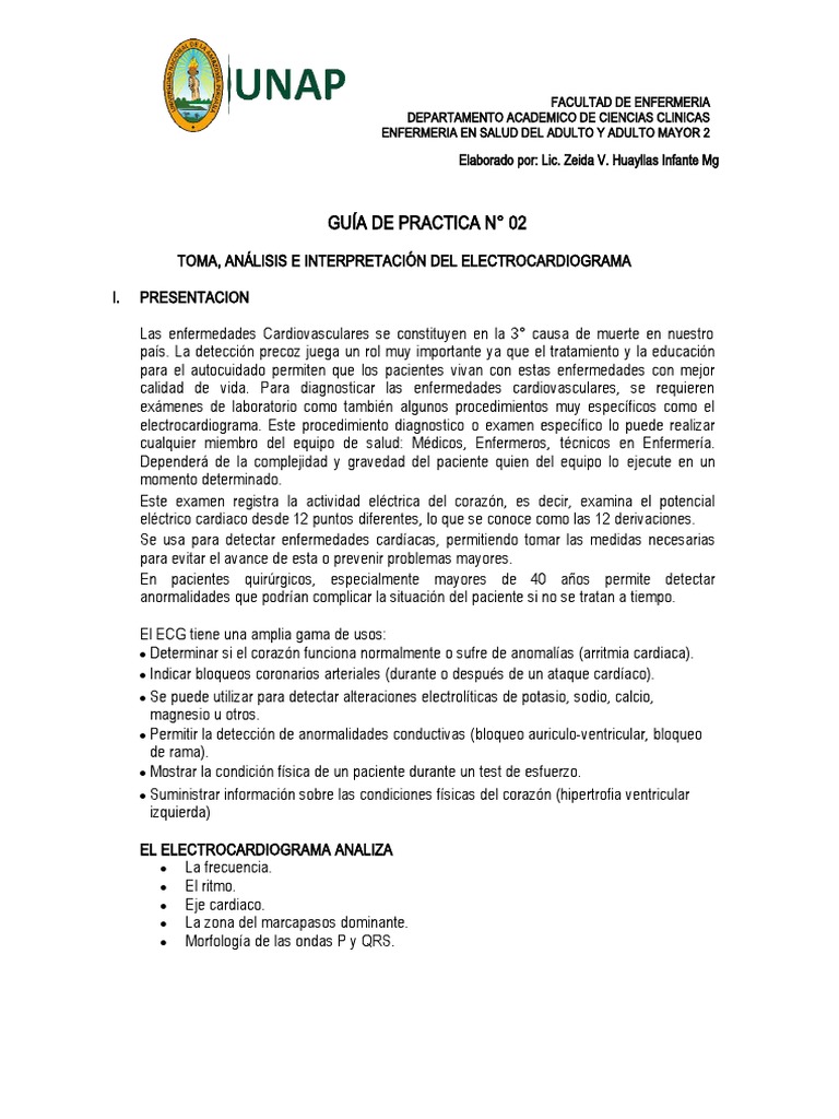 GUIA de PRACTICA #02 EKG | PDF | Electrocardiografia | Medicina CLINICA