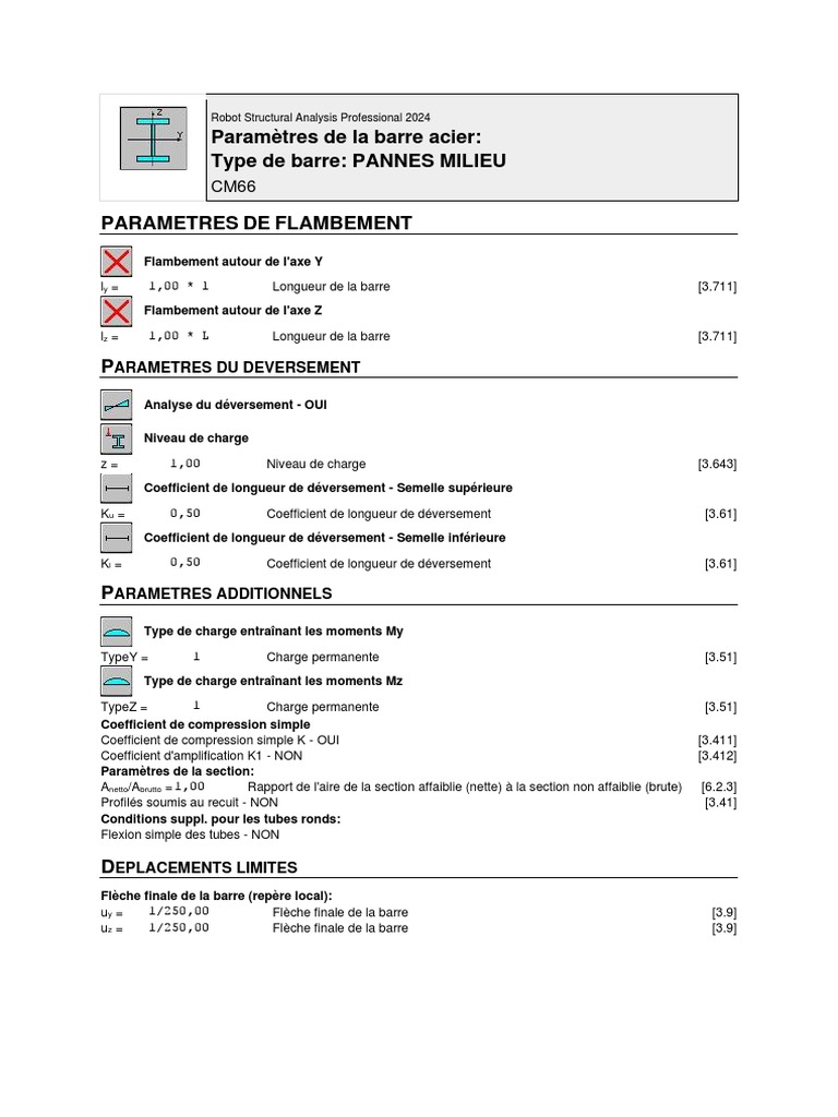 Paramètres de La Barre Acier: Type de Barre: PANNES MILIEU: Arametres Du Deversement | PDF