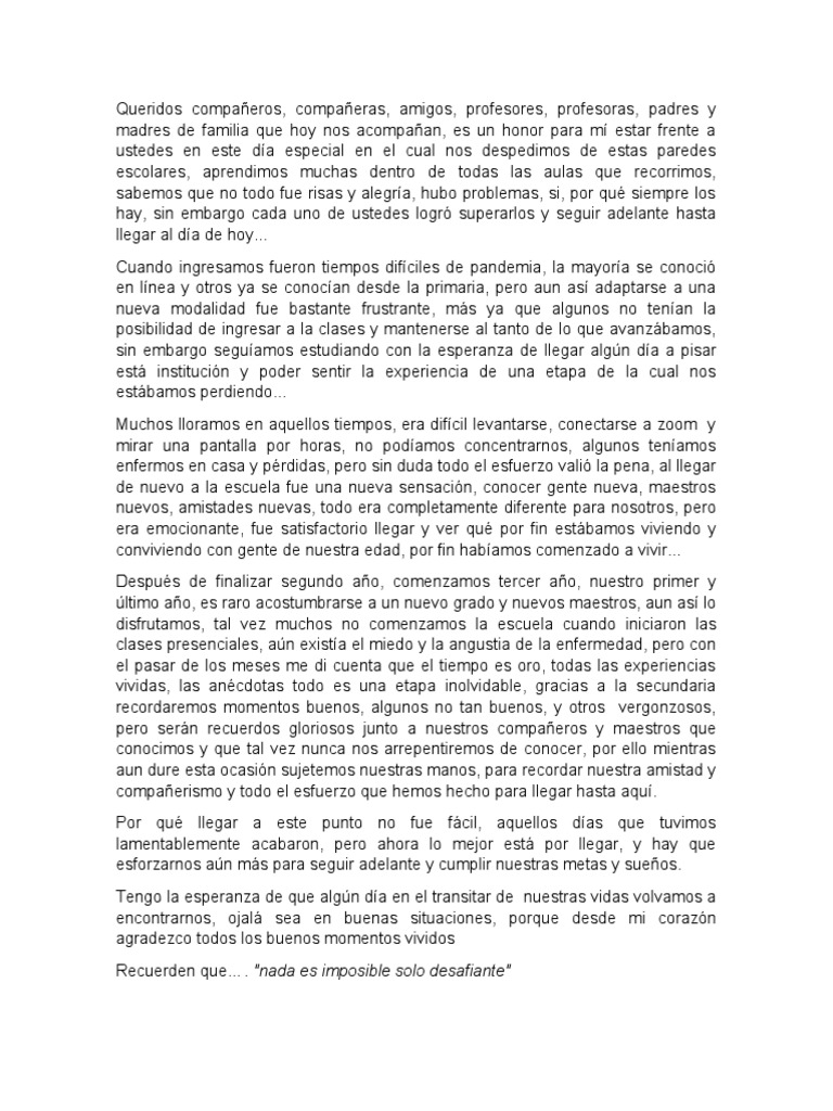 Discurso Fin de Ciclo Escolar | PDF