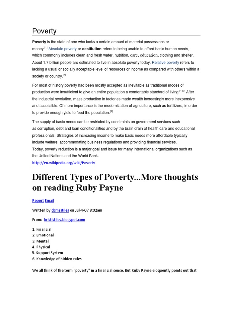 Different Types of Poverty... More Thoughts On Reading Ruby Payne | PDF ...
