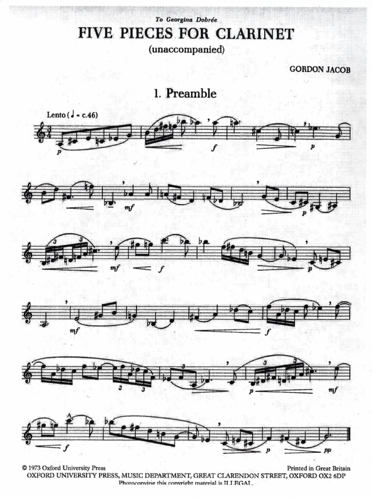 Gordan Jacob 5 Pieces For Clarinet | PDF