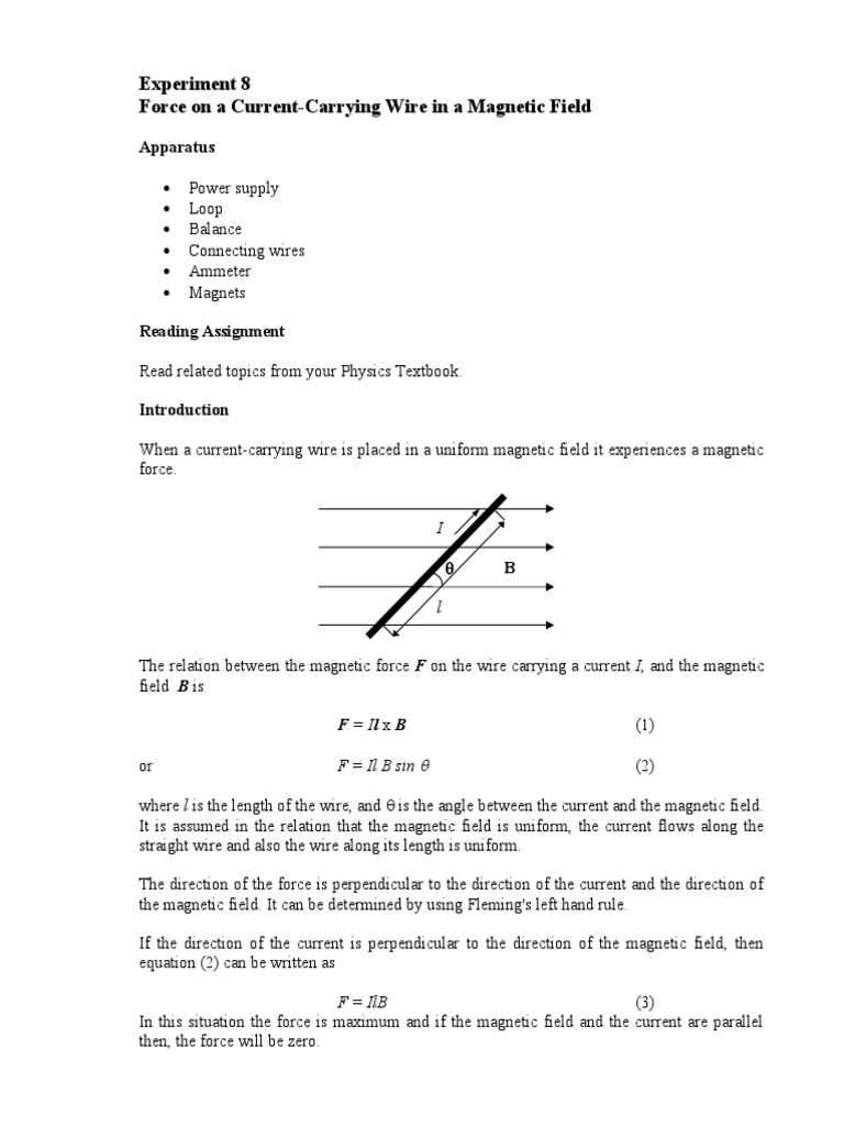 Force On A Current-Carrying Wire in A Magnetic Field | PDF | Magnetic ...