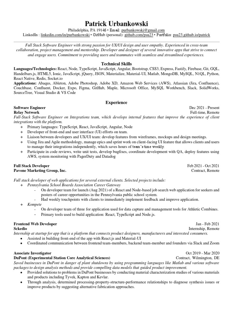 Daniel Urbankowski's Software Engineering Profile | PDF | Java Script | Web Application