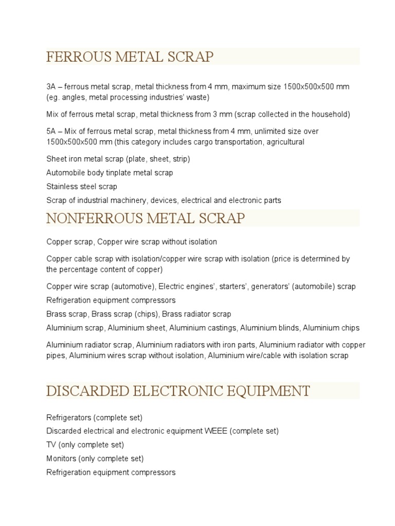 Metal Scrap List | PDF | Scrap | Metals