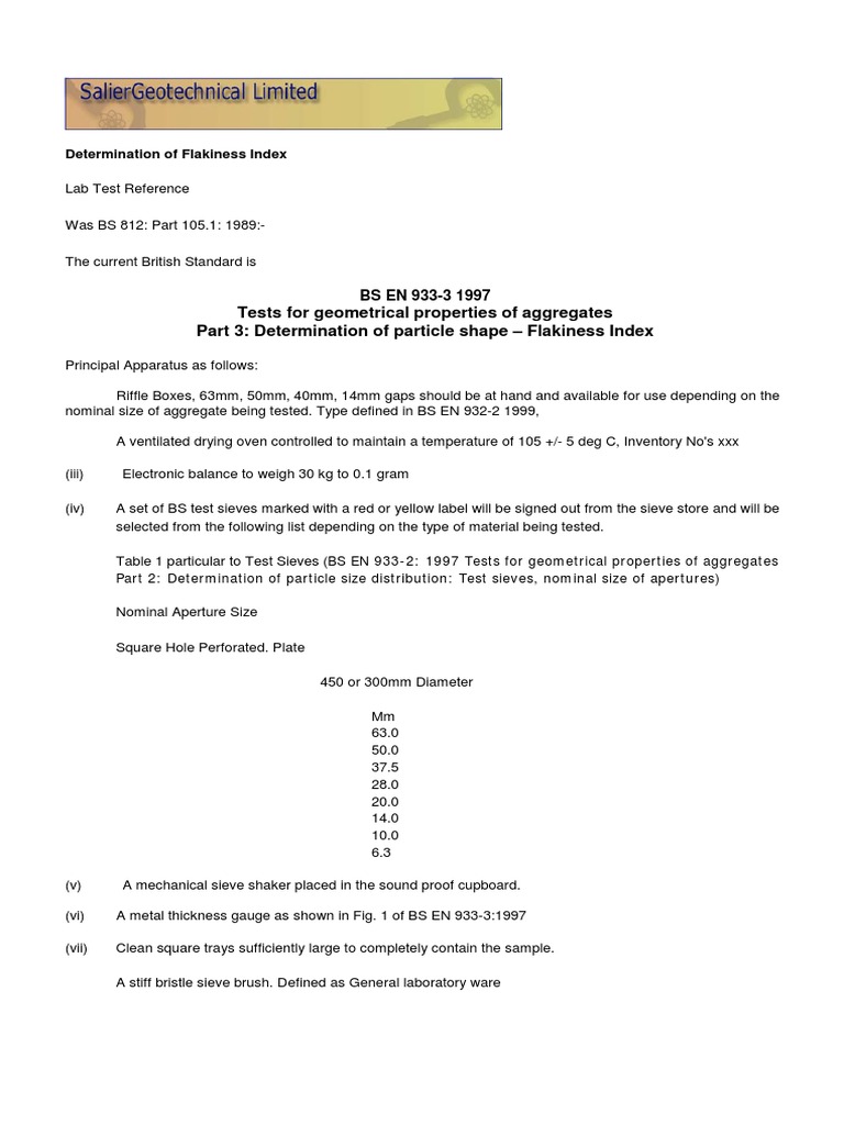 Flakiness Index BS en 933-3 1997 | Download Free PDF | Applied And ...