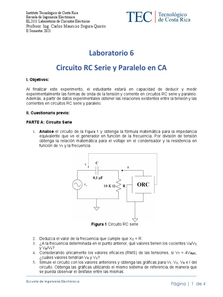 Lab6 Circ Elec Circuito RC Serie y Paralelo en CA | PDF | voltaje | Impedancia eléctrica