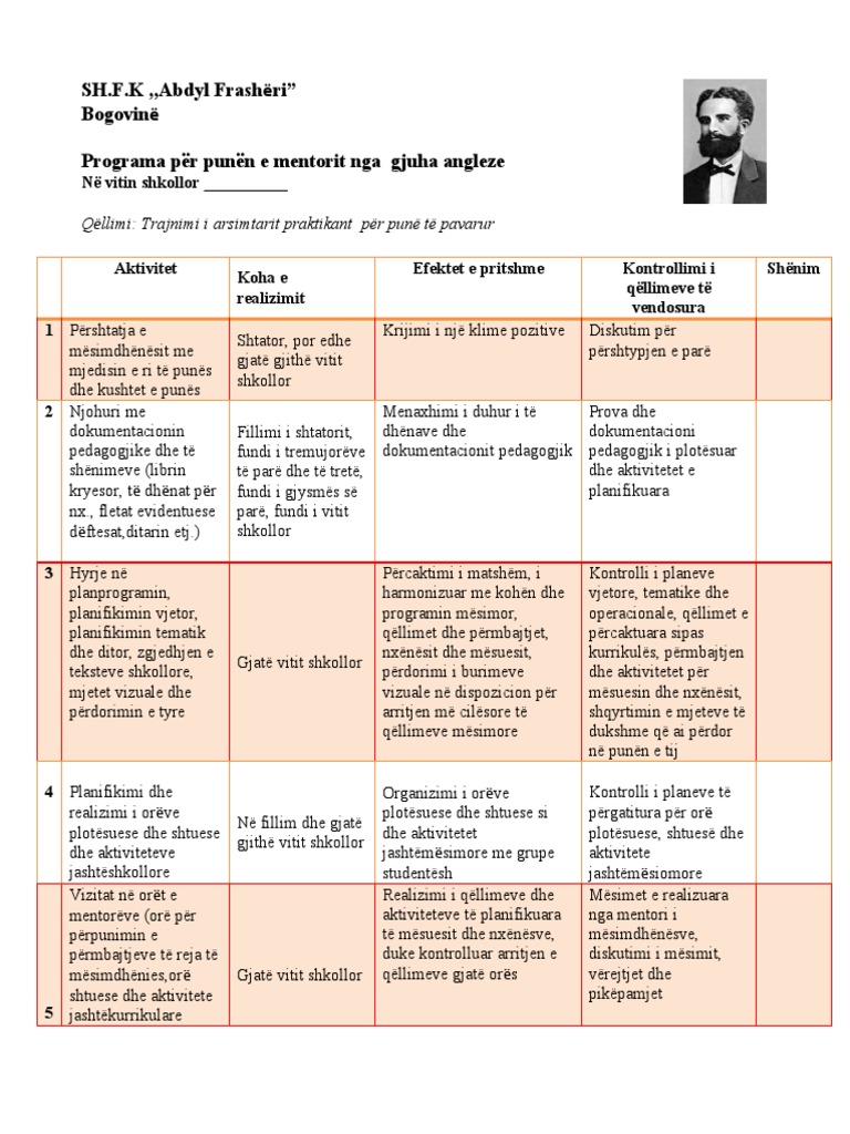 Programa Per Mentor - Shembull | PDF