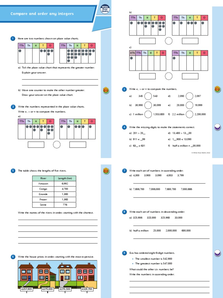 Y6 Autumn Block 1 WO6 Compare and Order Any Integers 2022 | PDF ...