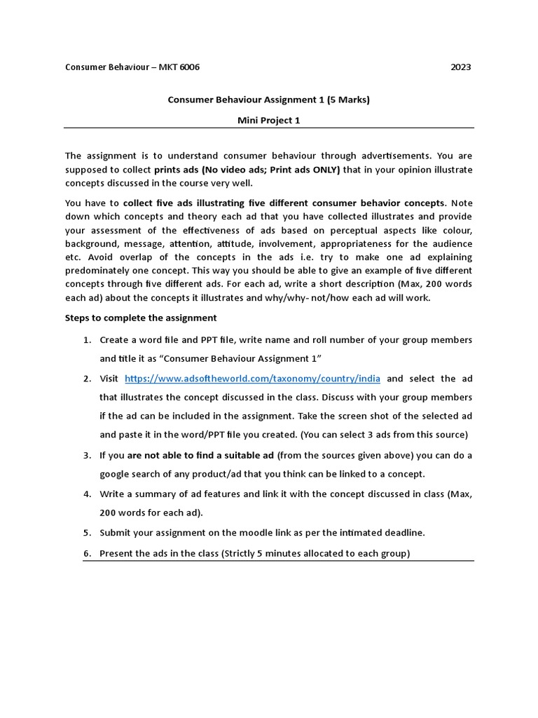 Consumer Behaviour - Mini Project 1-Instructions | PDF