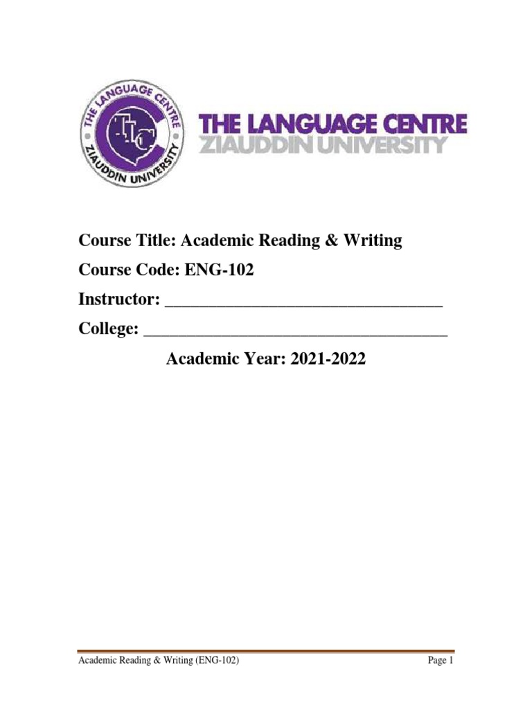 ENG 102 Academic Reading and Writing Updated 30th September | PDF | Essays