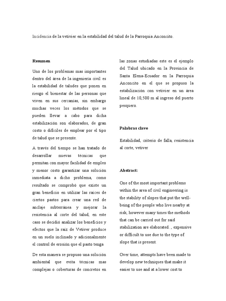 Estabilización de Taludes con Vetivier | PDF | Suelo | Erosión