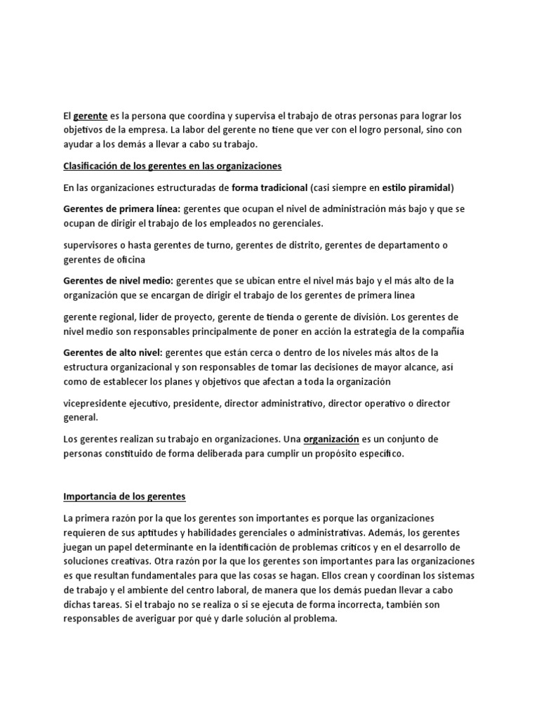 Tipos y Funciones de los Gerentes | PDF | Burocracia | Planificación