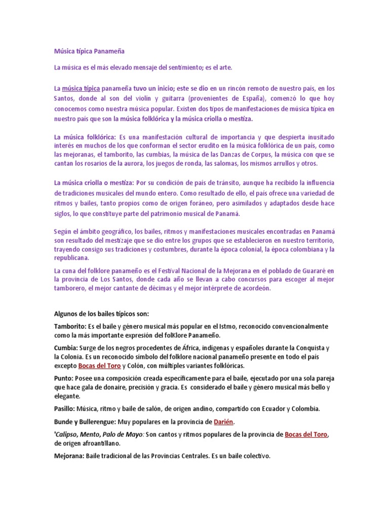 Historia de la Música Típica Panameña | PDF | Musica centroamericana ...