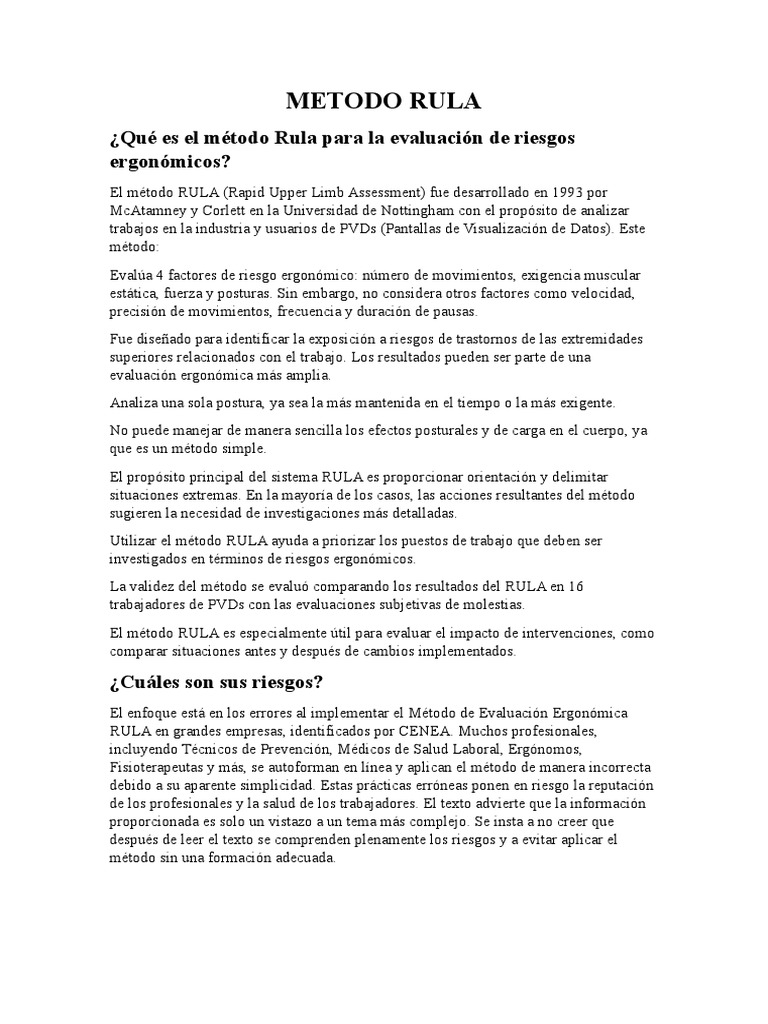 Metodo Rula y Reba | PDF | Factores humanos y ergonomía | Seguridad y ...