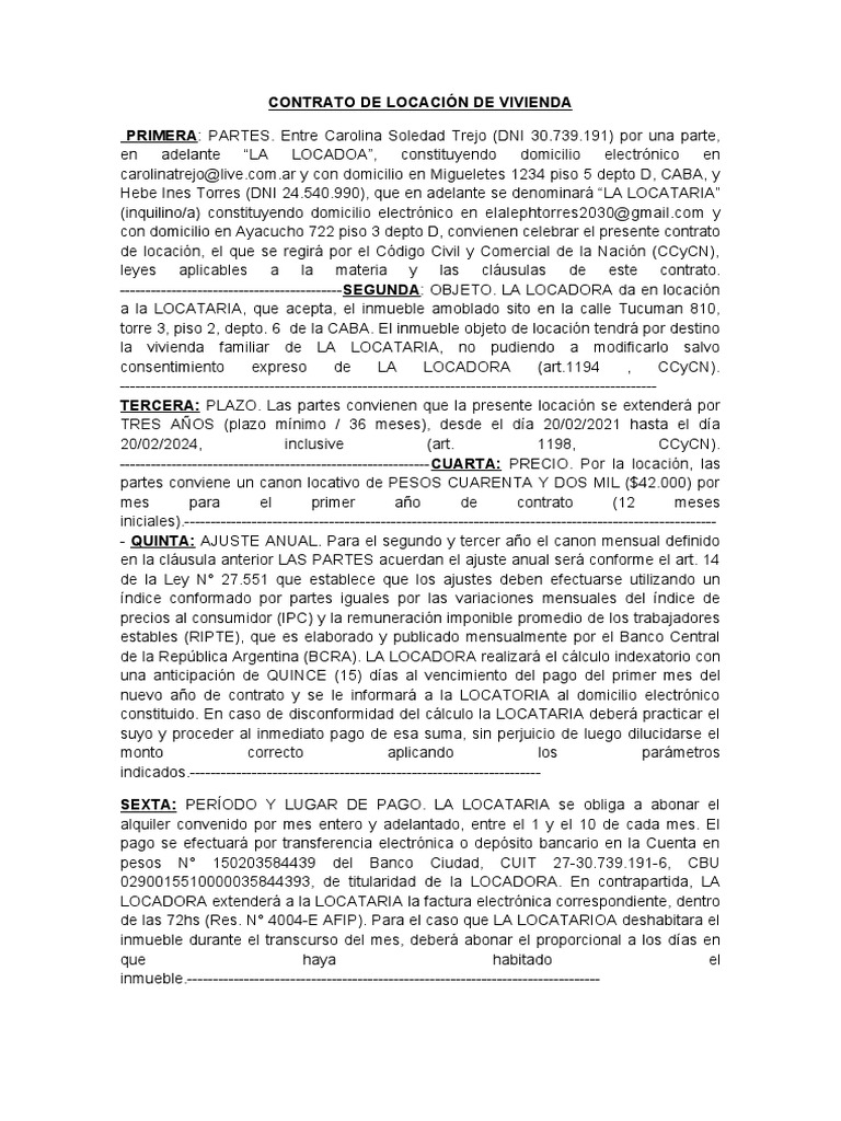 Modelo - Contrato - Locacion Vivienda | PDF | Daños y perjuicios ...