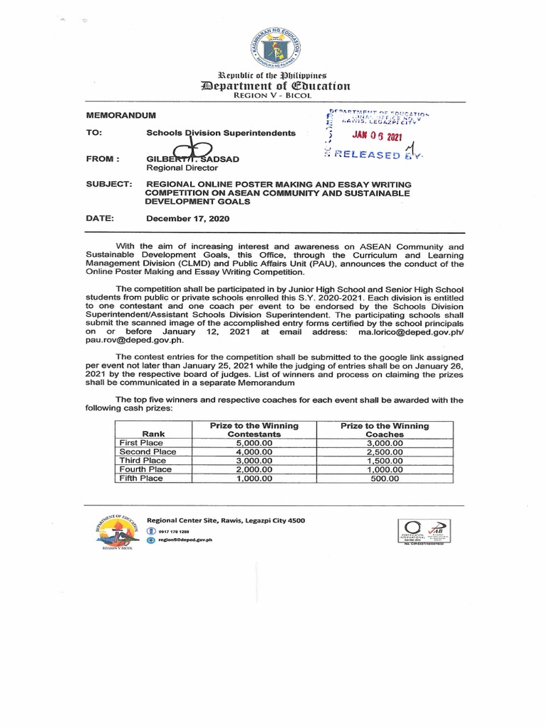 Memo Regional Online Poster Making and Essay Writing Competition On ASEAN Community and ...