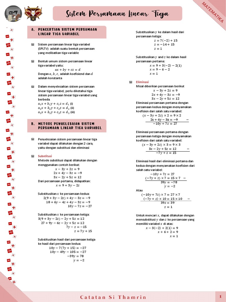 Penyelesaian Sistem Persamaan Tiga Variabel | PDF