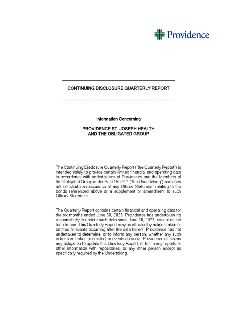 Continuing Disclosure Quarterly Report Providence Q2 2023 | PDF ...