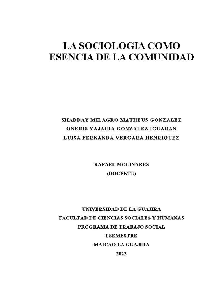 La Sociologia Como Esencia de La Comunidad | PDF | Ciencias sociales ...