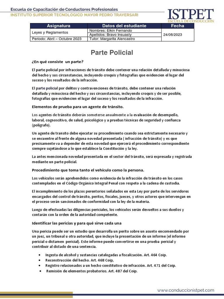 Parte Policial | PDF | Testigo experto | Judicaturas