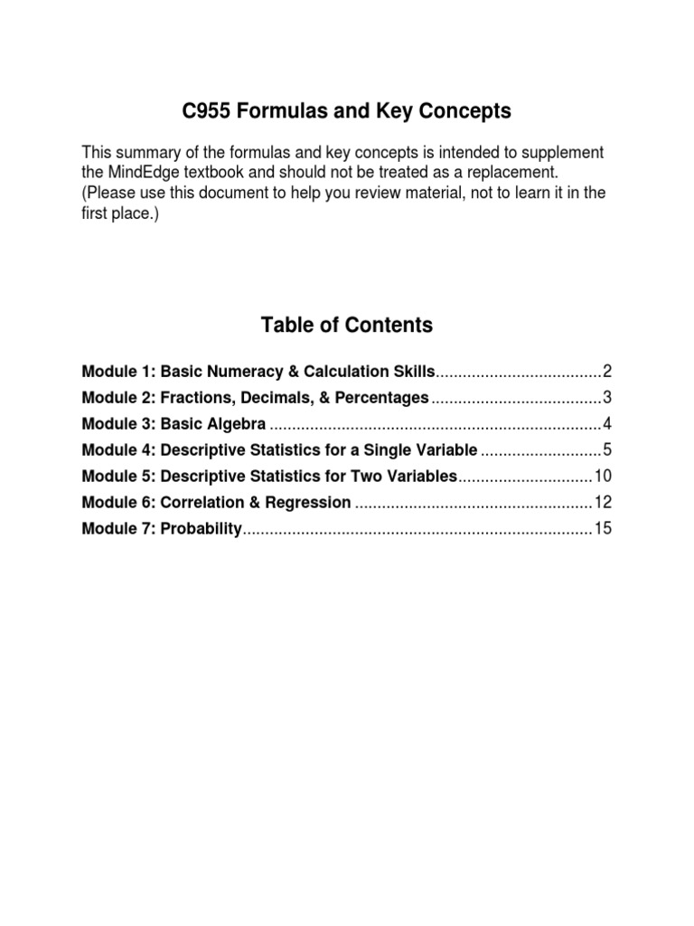 C955 Formulas and Key Concepts | PDF | Multiplication | Histogram
