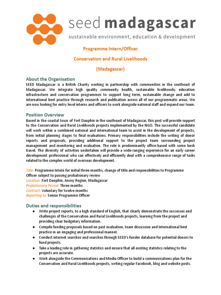 JD - Programme Officer Conservation and Rural Livelihoods - 2023 | PDF ...