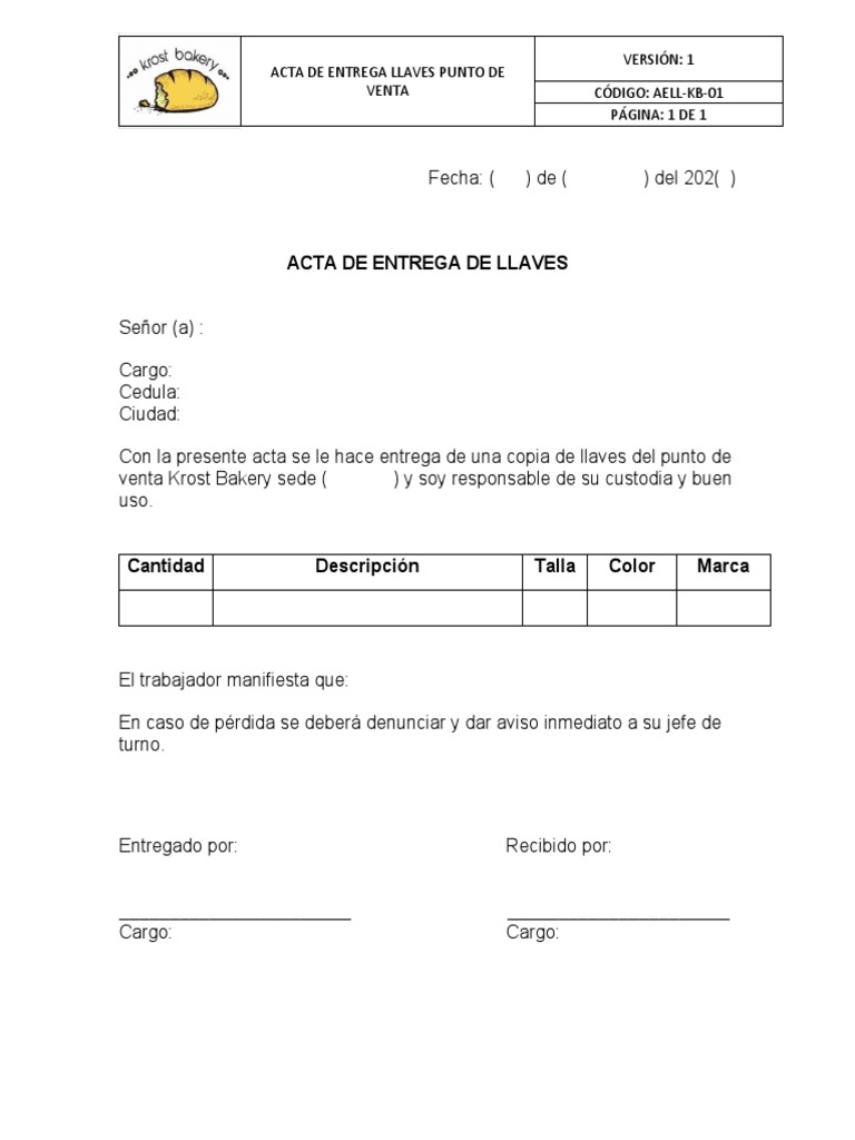 Acta Entrega de Llaves | PDF