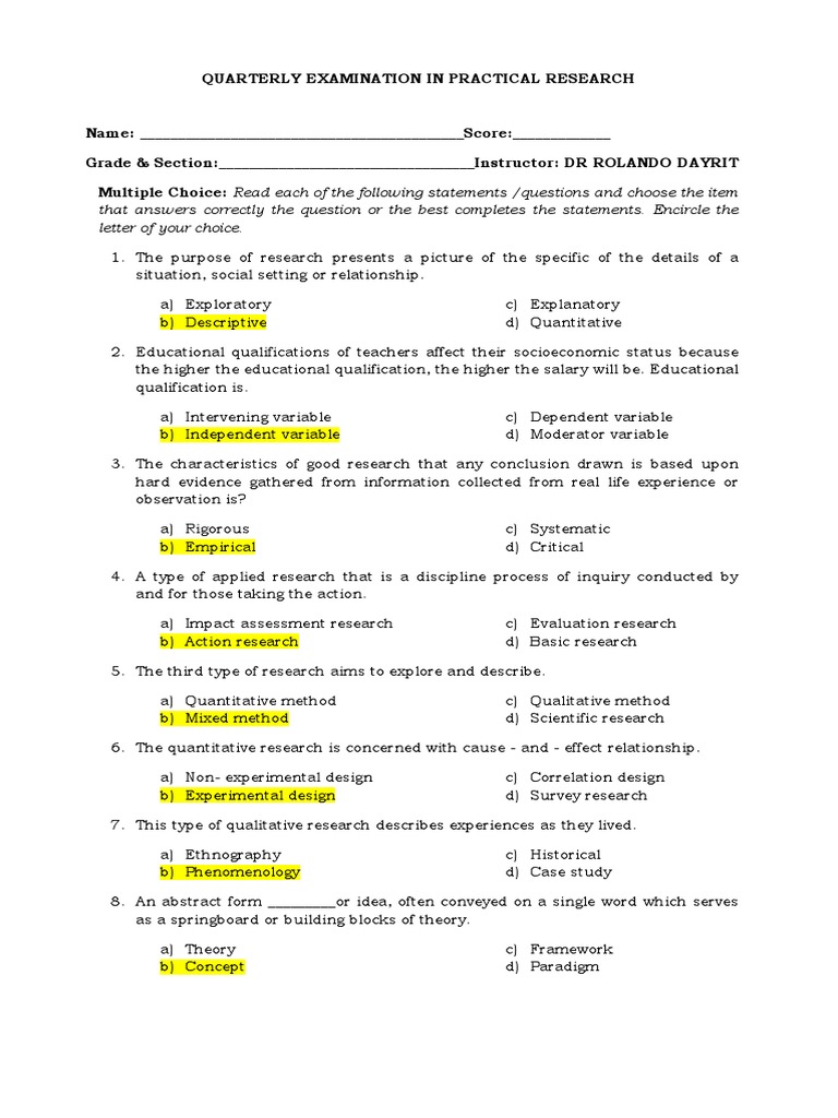 Practical Research 1 Final Exam | PDF | Sampling (Statistics) | Hypothesis