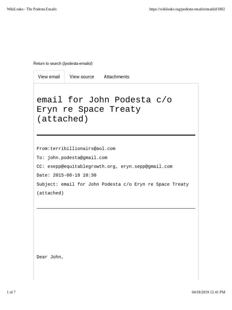 Podesta Email on Space Treaty Insights | PDF | Strategic Defense ...