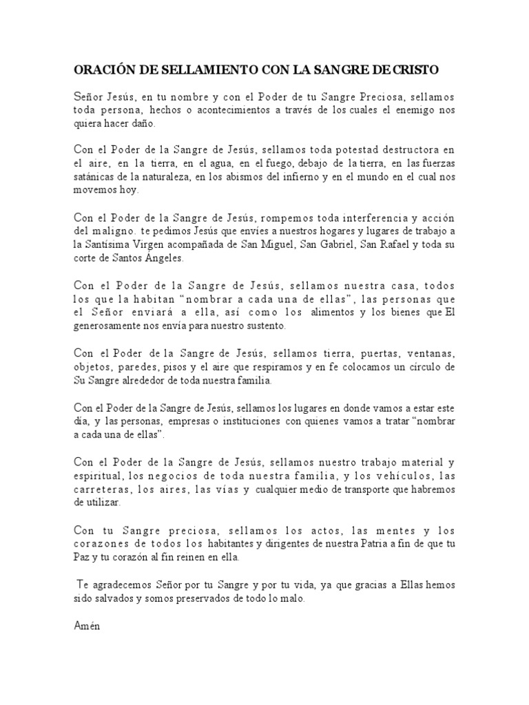 Oración de Sellamiento Con La Sangre de Cristo | PDF Oración de Sellamiento Con La Sangre de Cristo | PDF