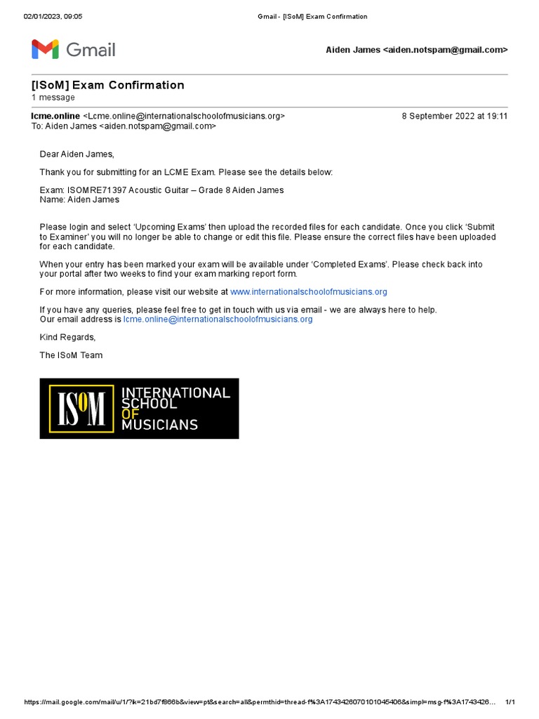 Gmail - (ISoM) Exam Confirmation | PDF
