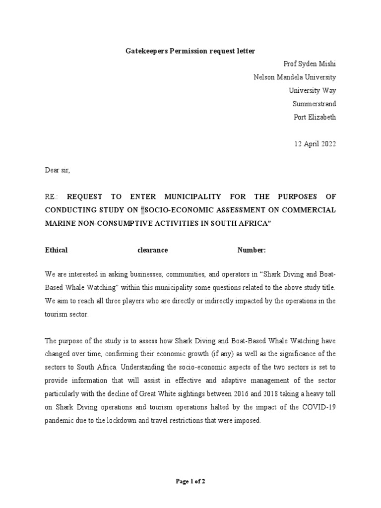 Appendix 2 Gatekeepers Permission Request Letter 6 September | PDF