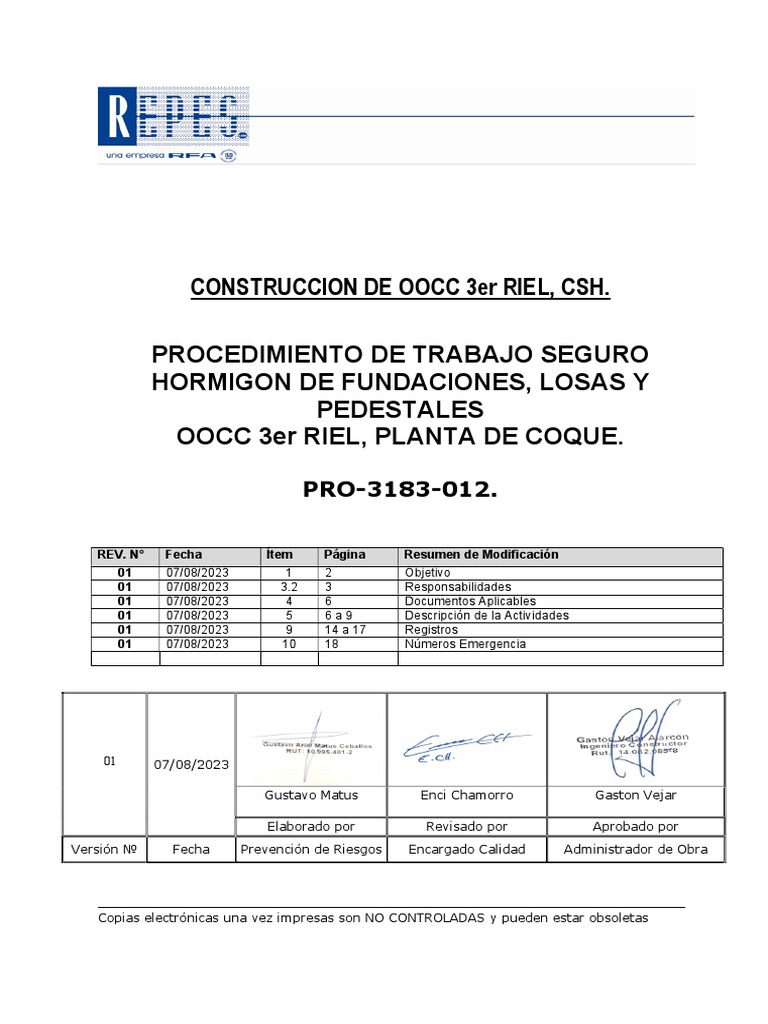 PRO-3183-012 Hormigonado Fundaciones Rev.1 | PDF | Ciencia y matemática | Computadoras