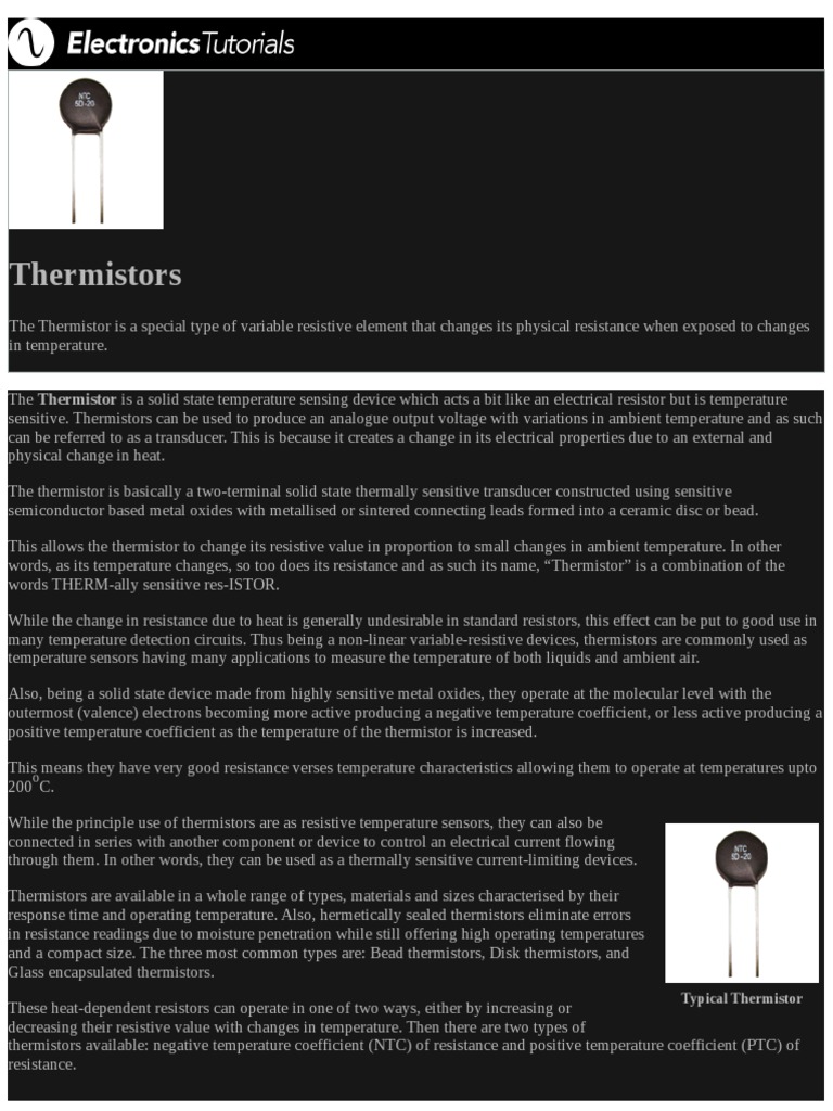 Thermistors and NTC Thermistors | Download Free PDF | Electrical Resistance And Conductance ...