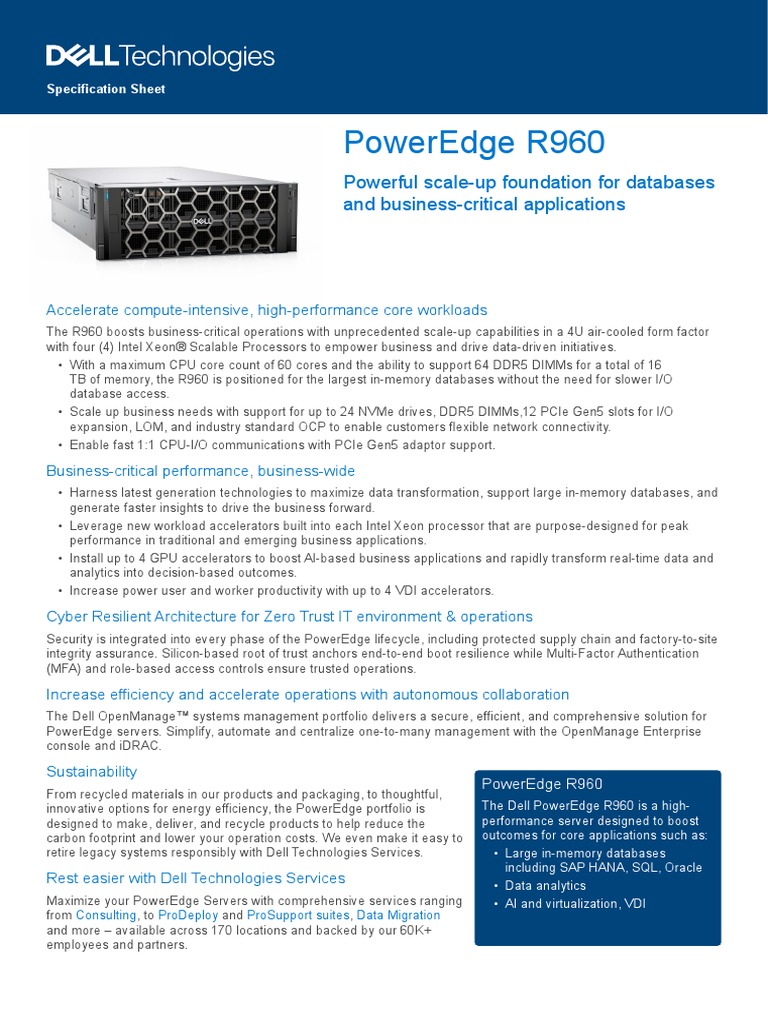 Poweredge r960 Spec Sheet | PDF | Solid State Drive | Computer Science