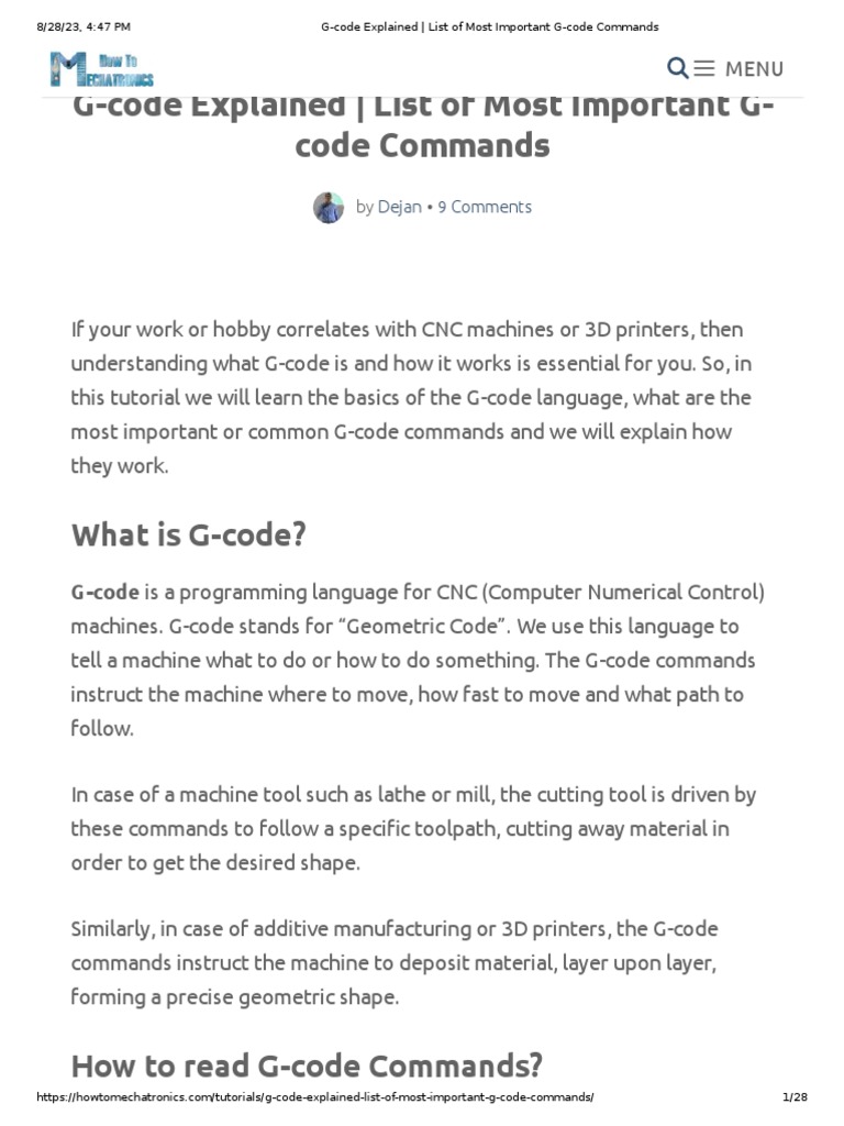 G Code Explained List Of Most Important G Code Commands Pdf Numerical Control Secondary