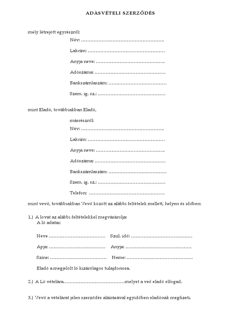 Ló Adásvételi Minta | PDF