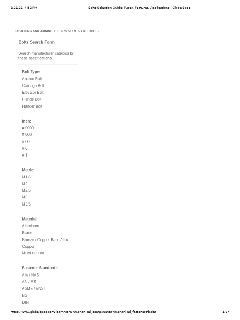 Bolts Selection Guide - Types, Features, Applications | PDF ...