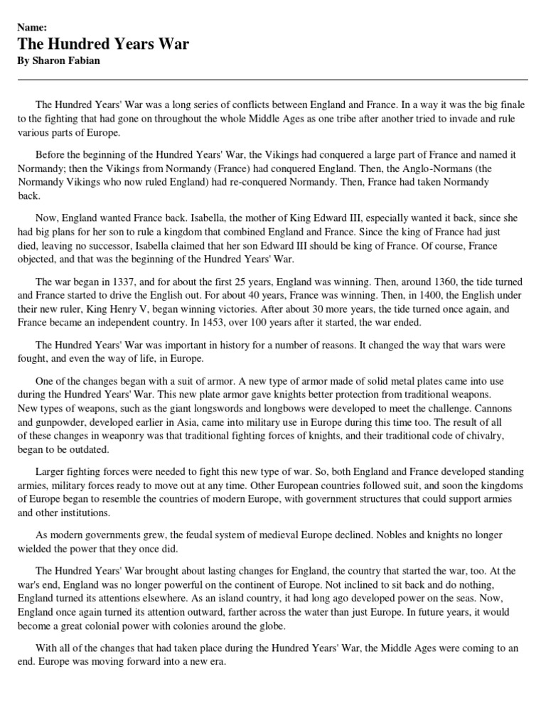 100 Years War Article and Questions. | PDF | Kingdom Of England | Armour