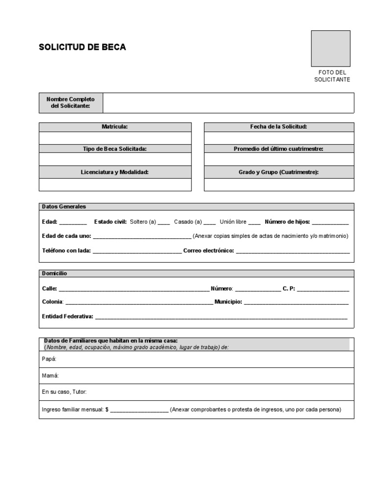 Durango - Formato Solicitud de Beca | PDF