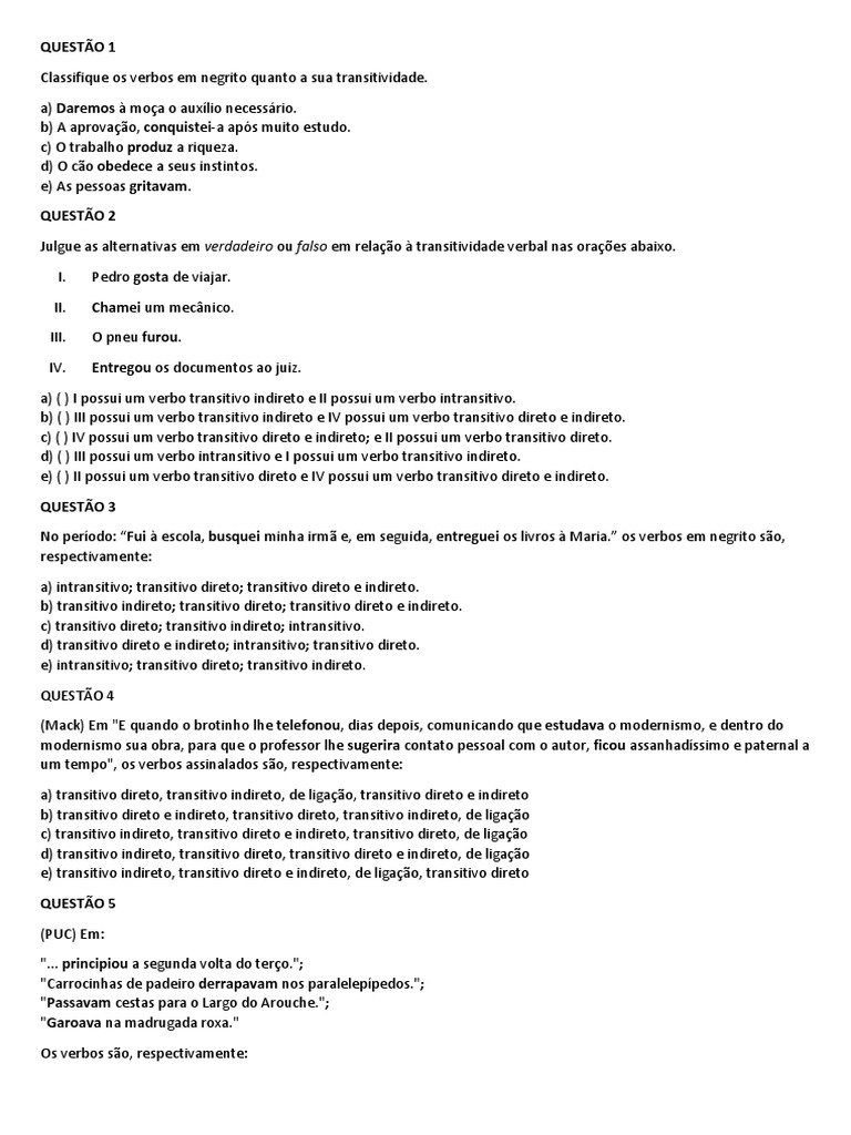 Exercícios Sobre Tra. Verbal | PDF | Famílias linguísticas