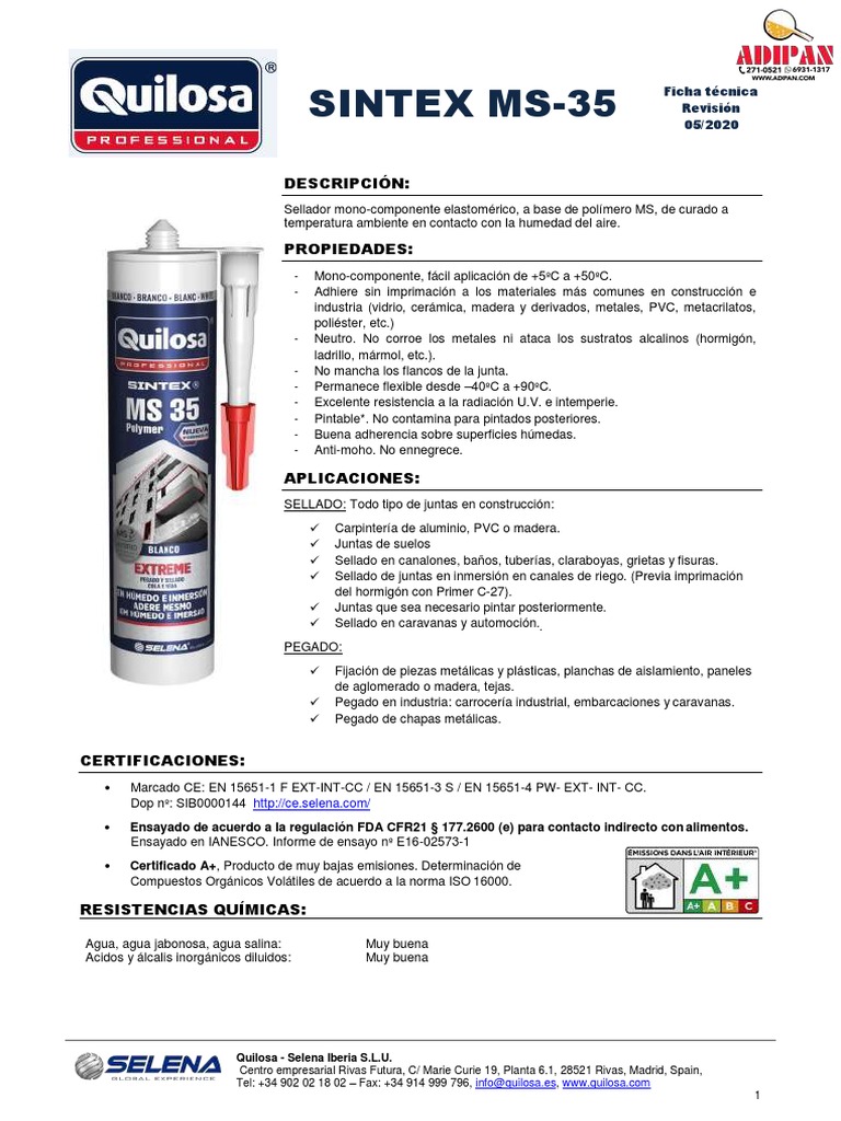 Quilosa - Sintex MS-35 | PDF | Sustancias químicas | Ciencias fisicas