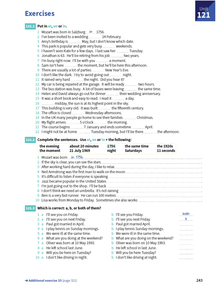 M1-Preposition of Time-Homework | PDF