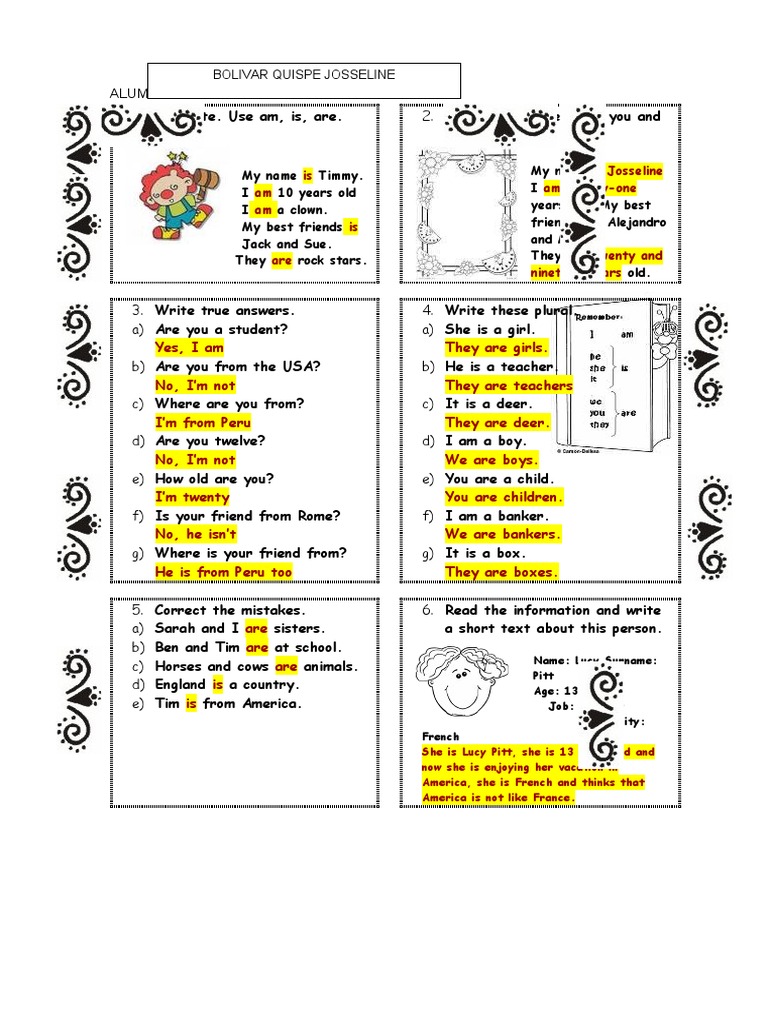 Verb To Be Practice Fun Activities Games - 415 | PDF | Linguistics
