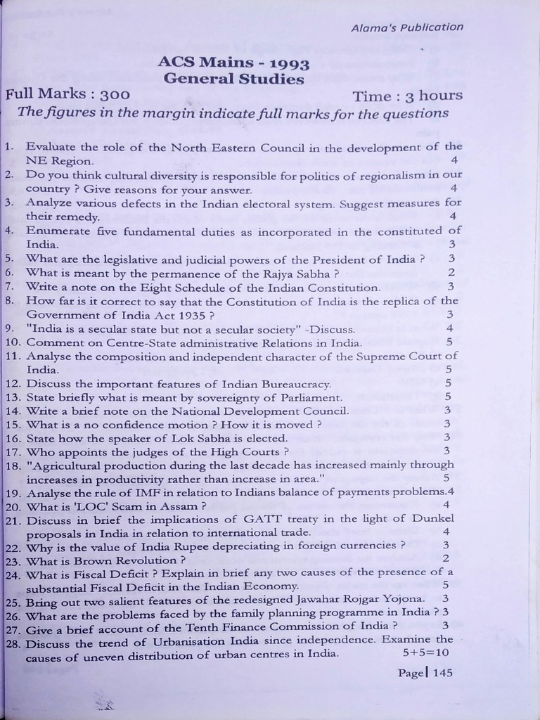 APSC Mains Question Paper Overview | PDF | Government Budget Balance