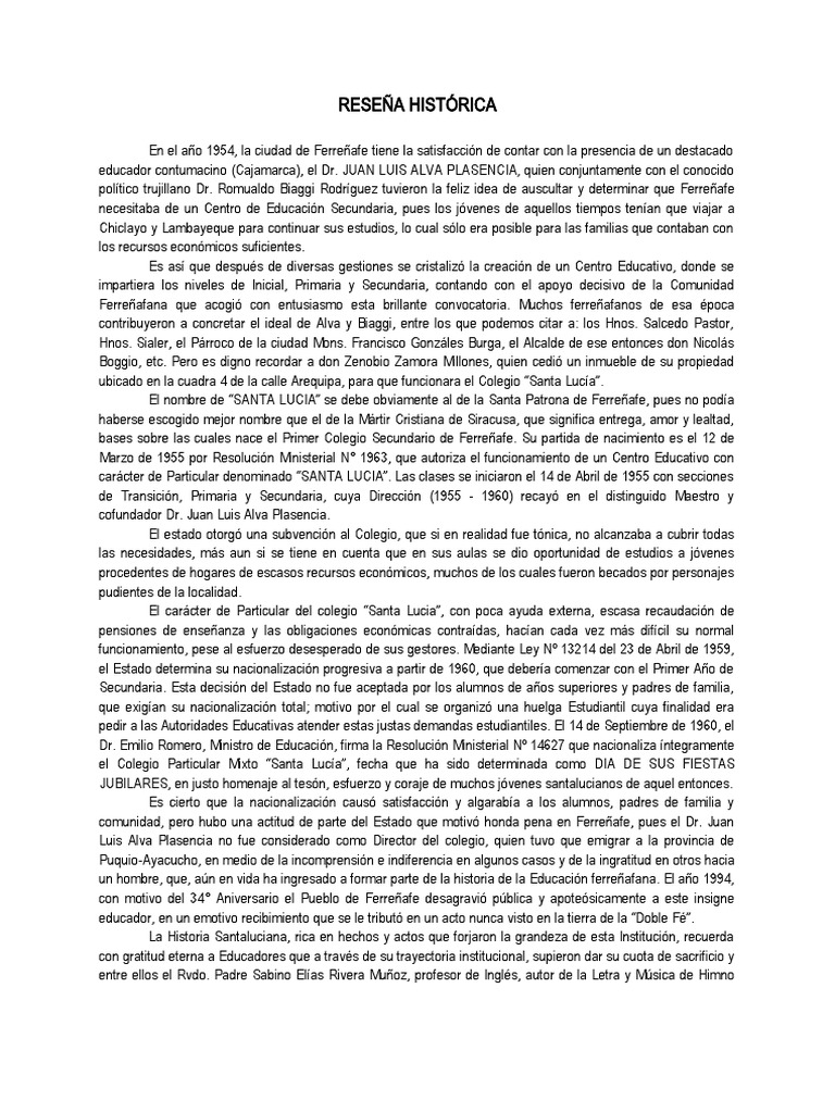 Reseña Histórica SANTA LUCÍA | PDF