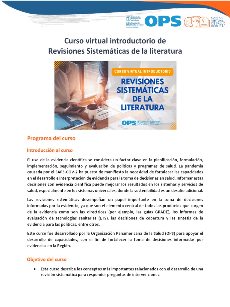 Programa General Curso Revisiones Sistematicas CVSP Ops 2023 06 15 | Descargar gratis PDF | Toma ...