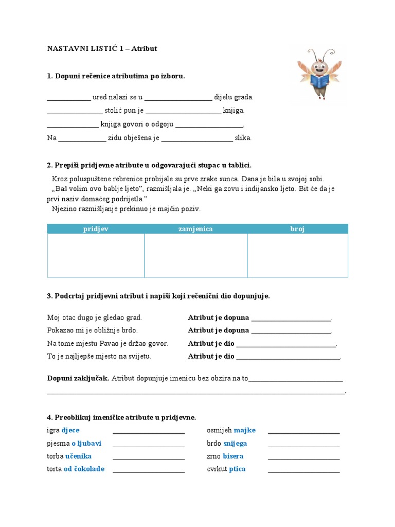 Atribut I Apozicija, Listić | PDF